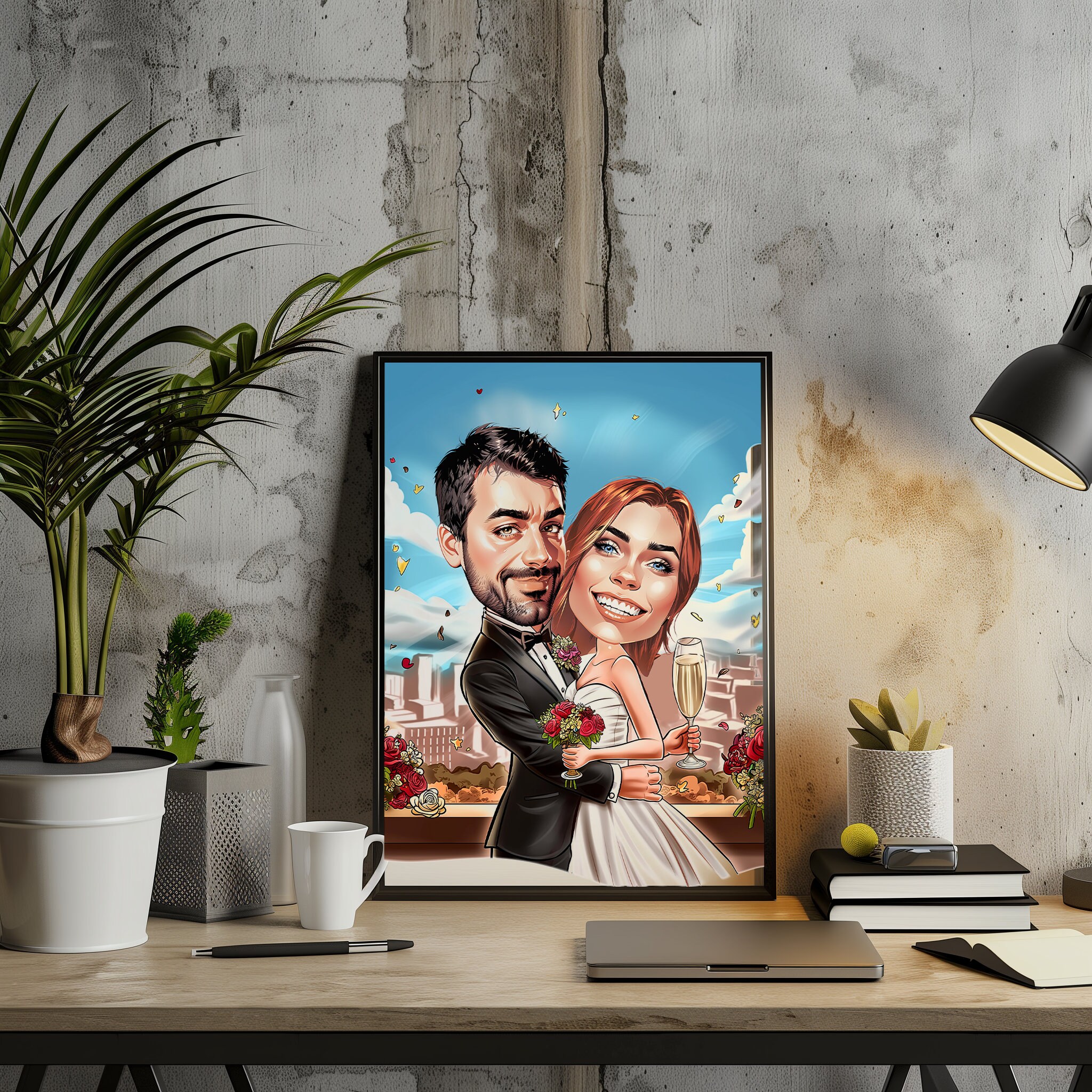 Custom Wedding Couple Cartoon Portrait - Personalized Wedding Gift From ...