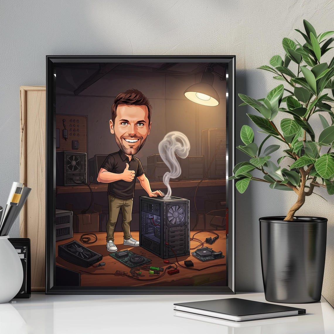 Custom PC Builder Caricature, Computer Tech Digital Portrait, Gaming ...