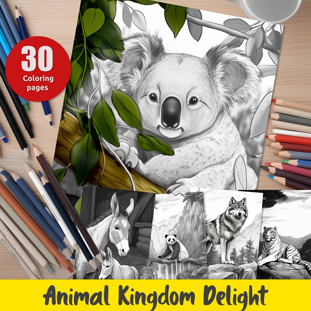 Animal Kingdom Delight: 30 Coloring Pages for Adult Cute - Etsy