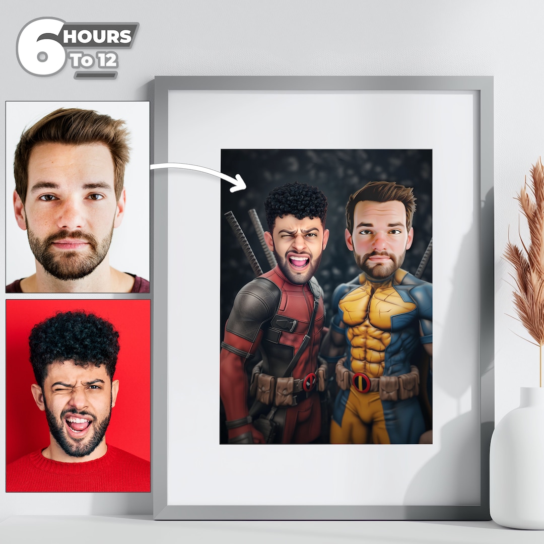 Custom Dual Superhero 3D Caricature Portrait From Your Photos, 3D ...