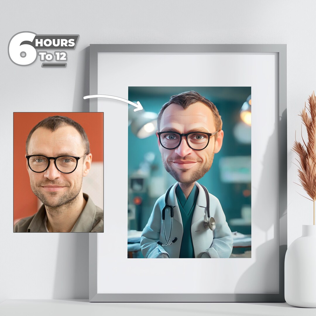 Custom Doctor 3D Caricature Portrait - From Your Photo, Unique Gift for ...