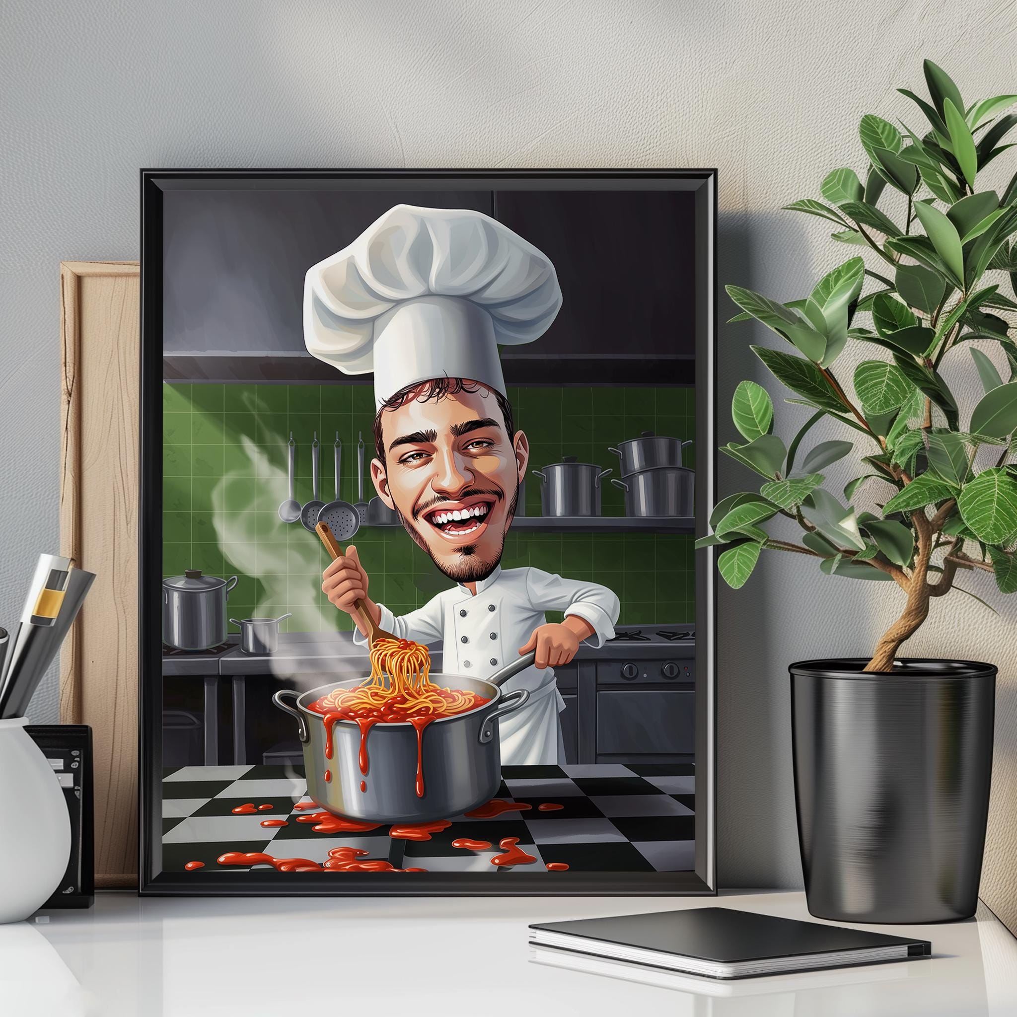 Custom Chef Portrait, Personalized Kitchen Caricature From Photo ...