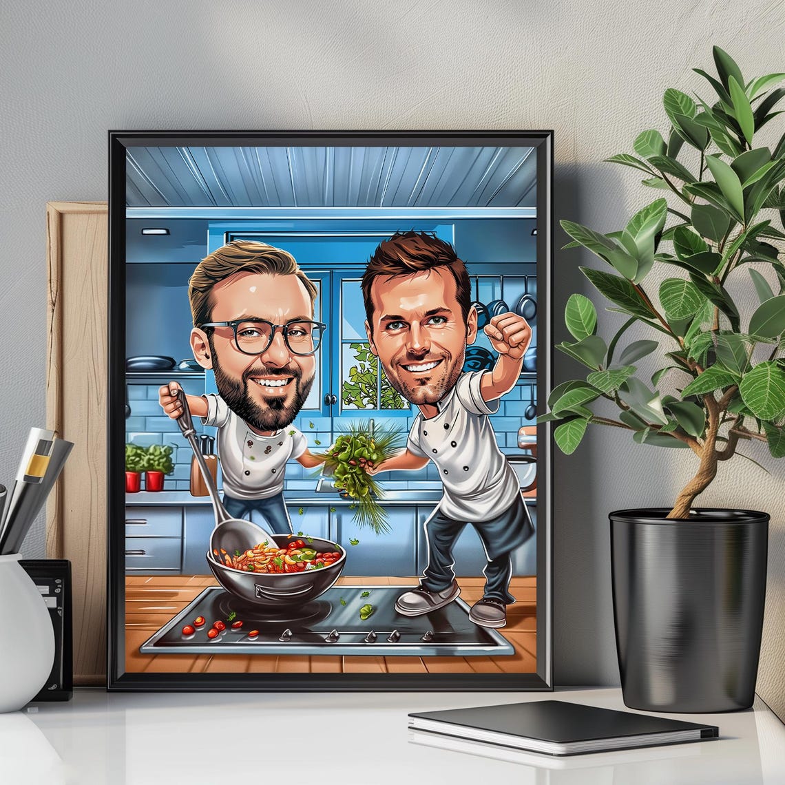 Custom Duo Chefs Cartoon Portrait, Personalized Portrait for Chef ...