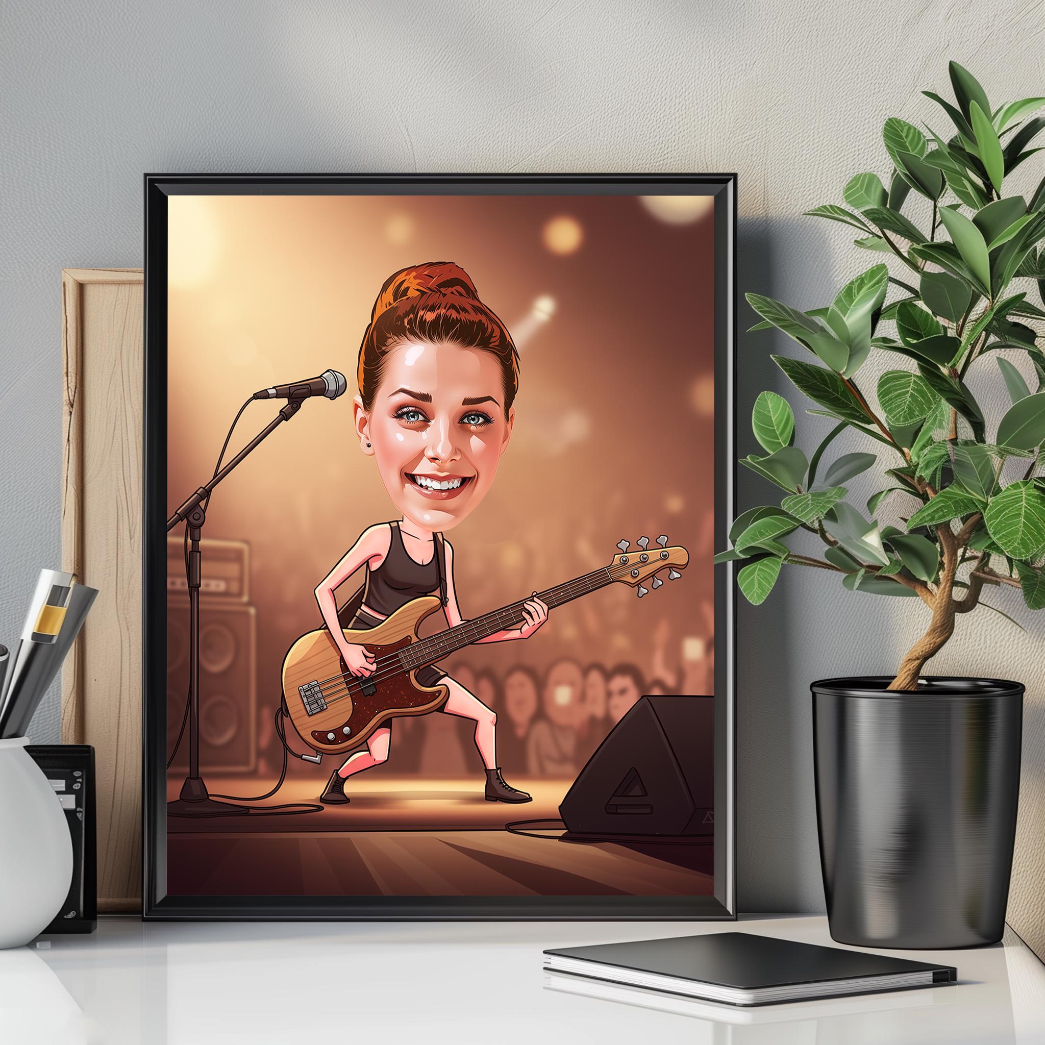 Custom Female Bassist Caricature - Personalized Musician Gift for Rock ...