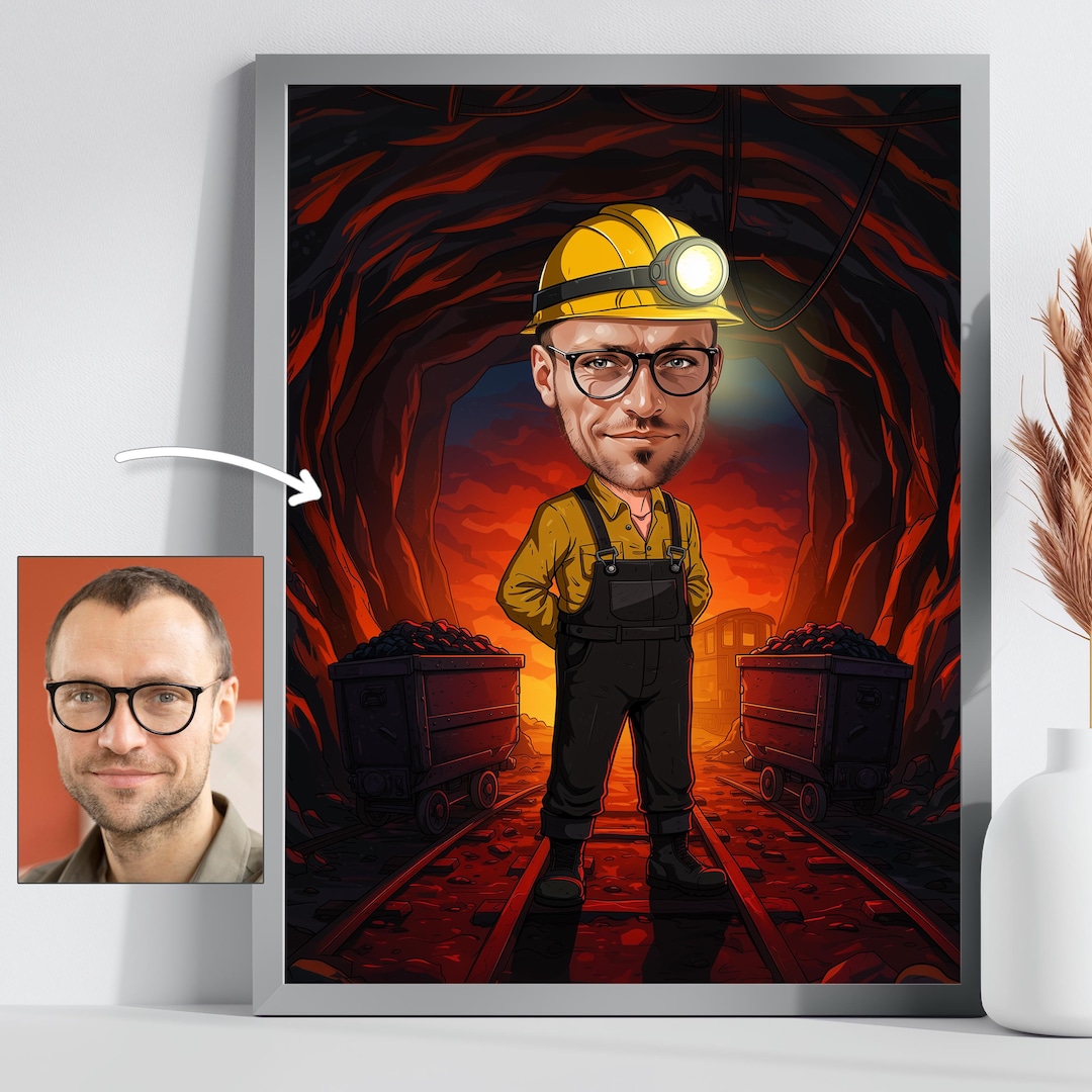 Personalized Miner Birthday Gift Portrait, Custom Mining Engineer ...