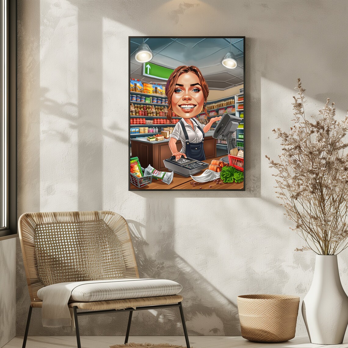 Custom Female Cashier Caricature Portrait - From Your Photo, Unique ...