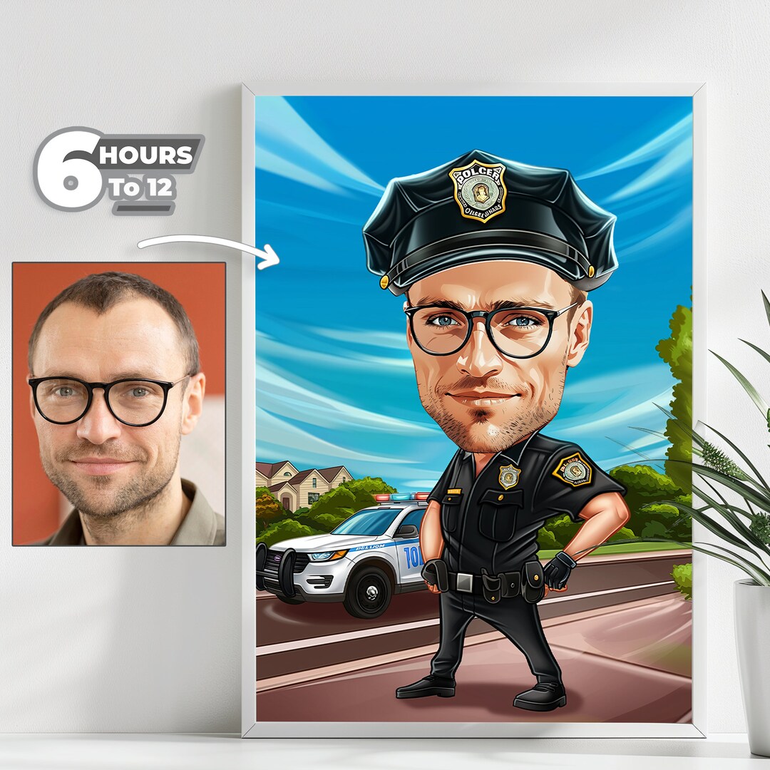 Custom Police Officer Cartoon Portrait - Personalized Gift for Law ...
