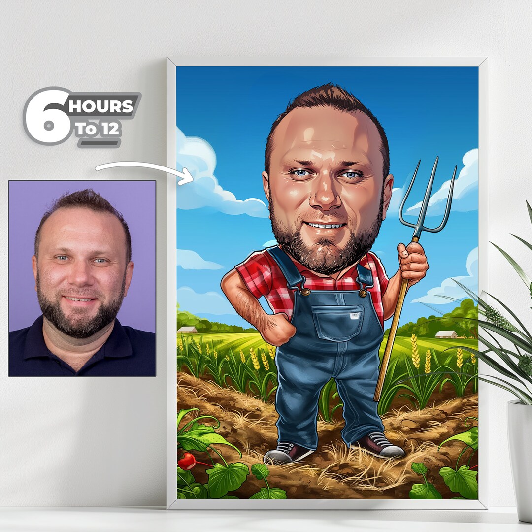 Custom Farmer Caricature Portrait - Unique Gift for Farmers From Your ...