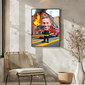 Custom Firefighter Caricature, Personalized Fireman Cartoon Portrait ...