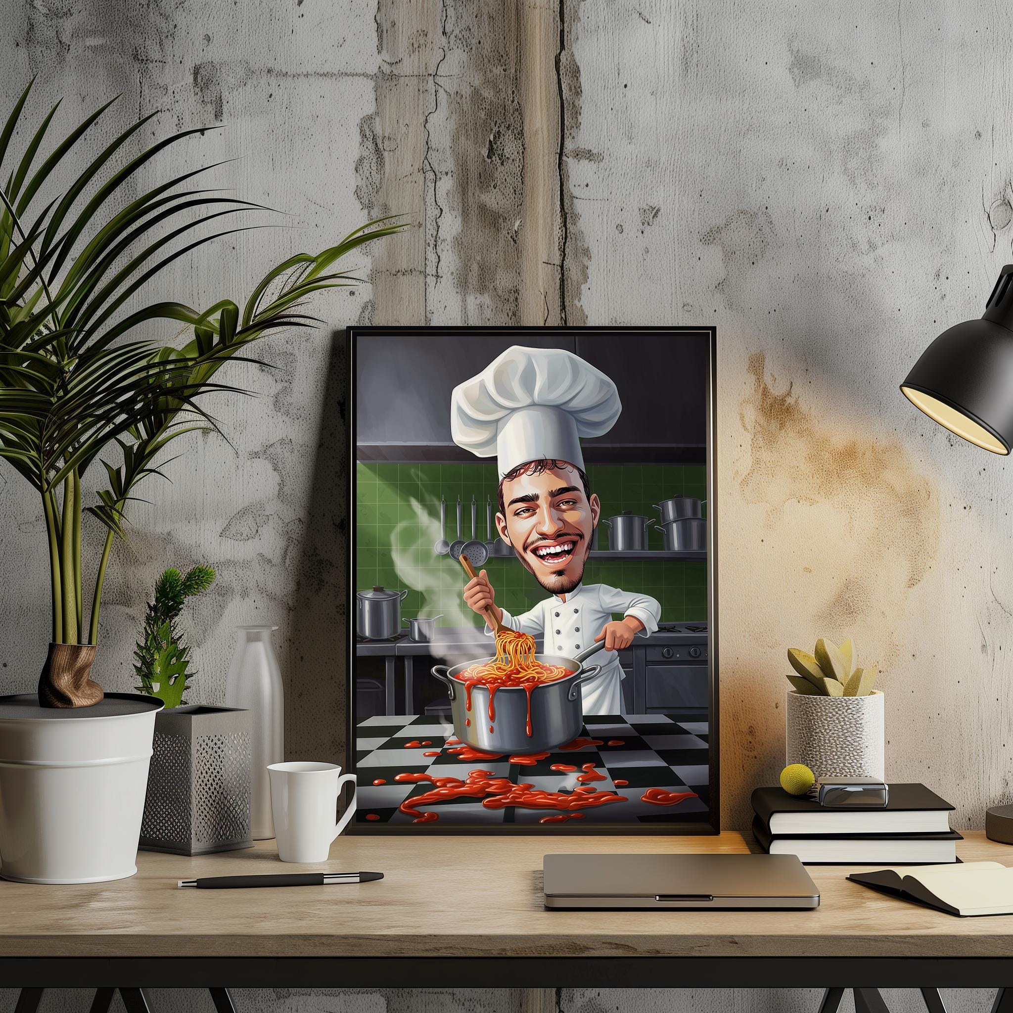 Custom Chef Portrait, Personalized Kitchen Caricature From Photo ...