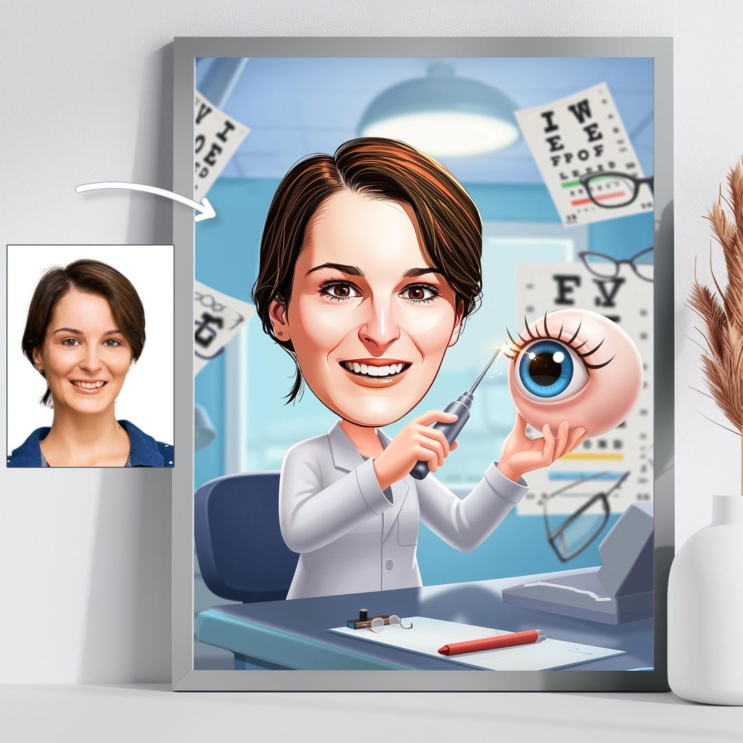 Custom Optometrist Caricature Portrait – Eye Doctor Gift, Optometry ...