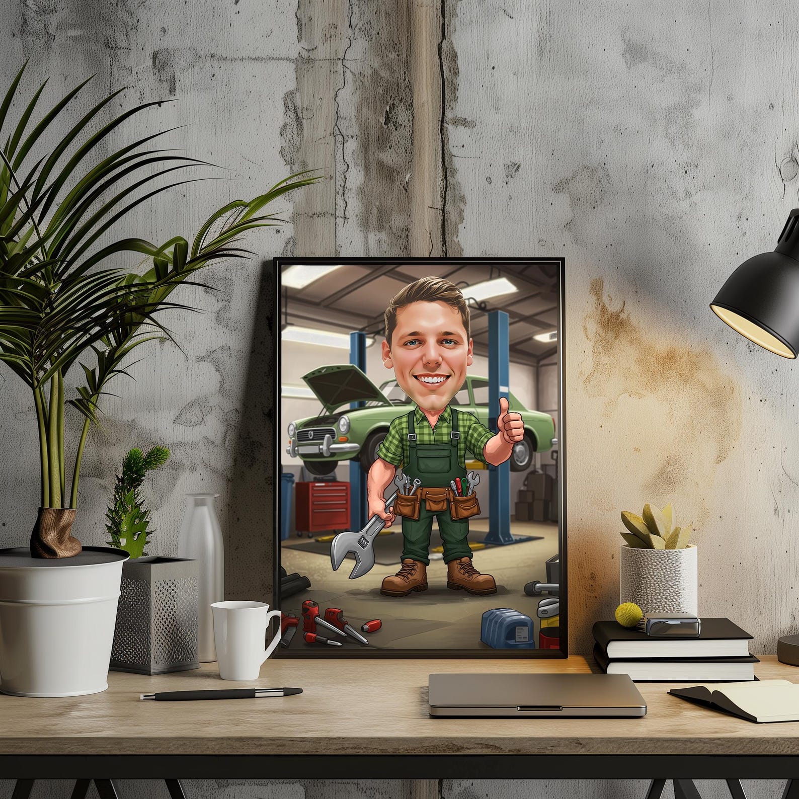 Custom Auto Mechanic Caricature Portrait, Car Repair Digital Art ...