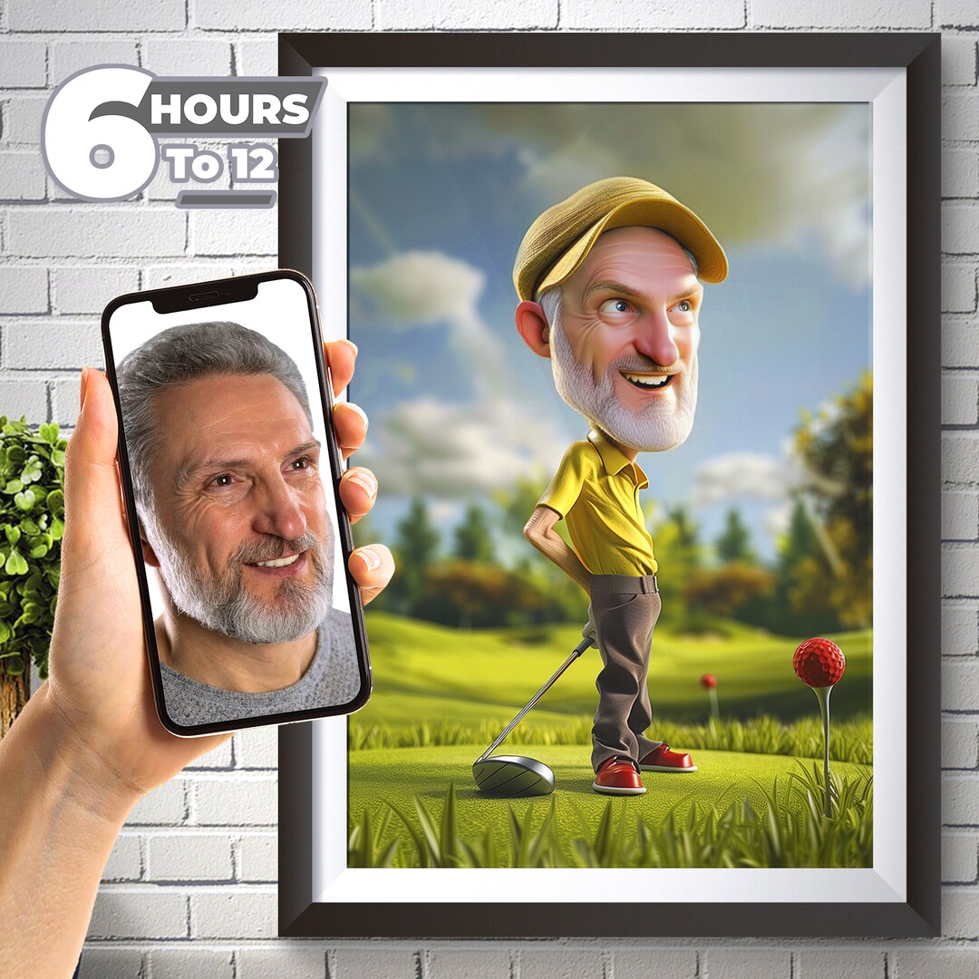 Custom Golf Portrait 3D Caricature - From Your Photo, 3D Cartoon Style ...