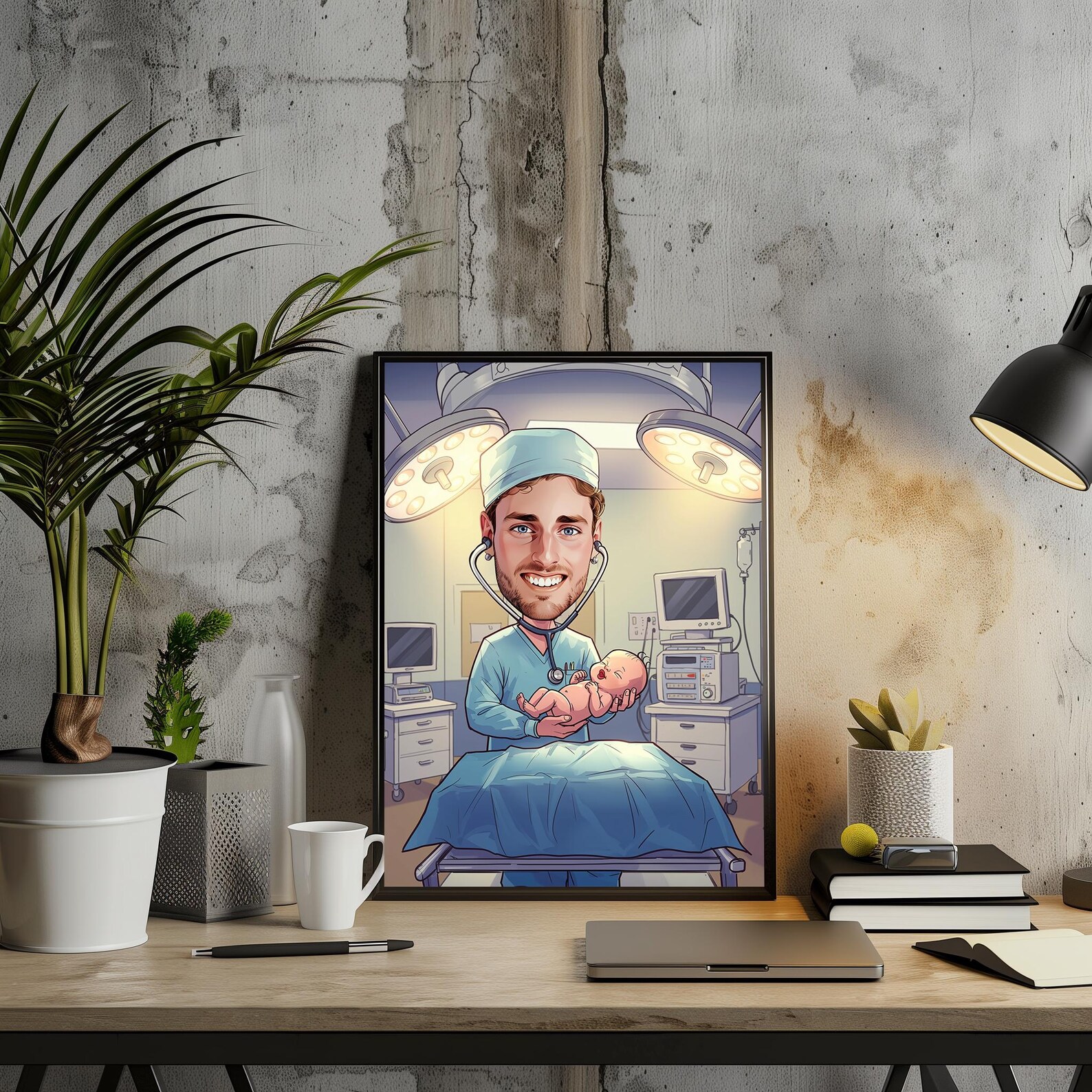 Custom OB Doctor Caricature • Baby Delivery Cartoon Art • Newborn Wall ...