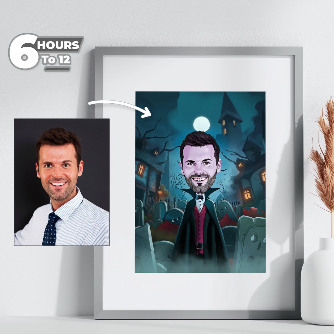 Custom Vampire Caricature Portrait - From Your Photo, 2D Cartoon Style ...