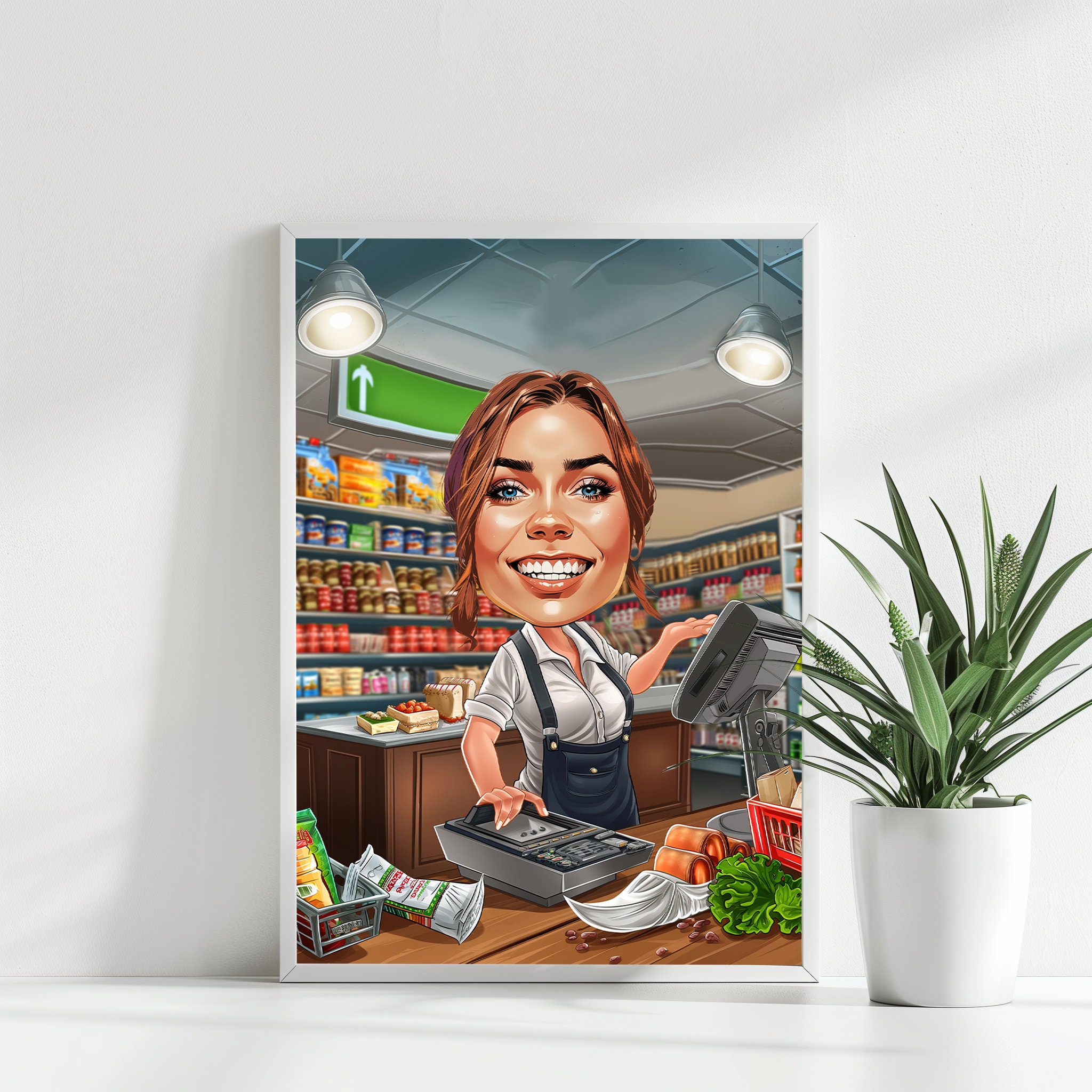 Custom Female Cashier Caricature Portrait - From Your Photo, Unique ...