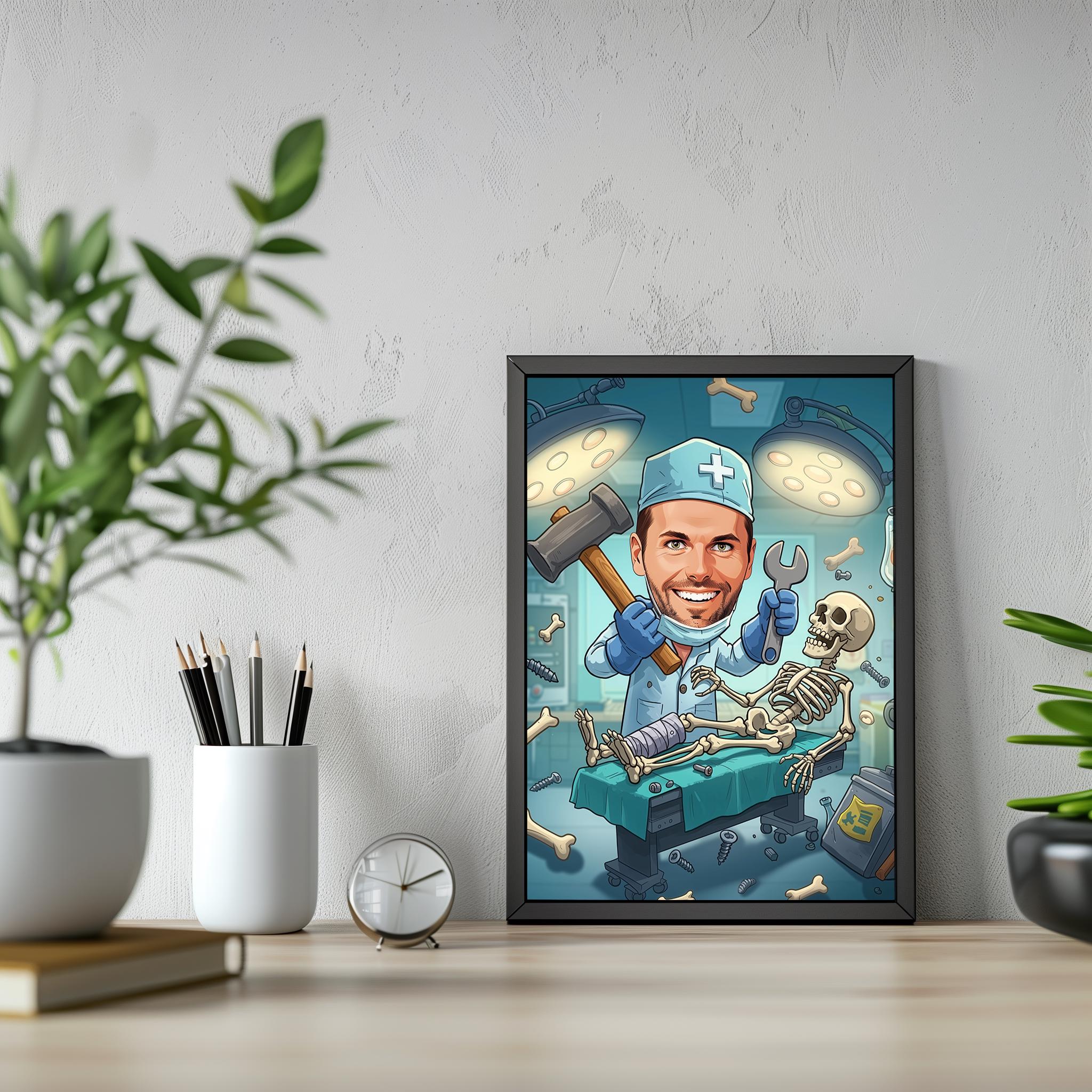 Funny Skeleton Surgeon Caricature | Orthopedic Cartoon Art | Custom ...