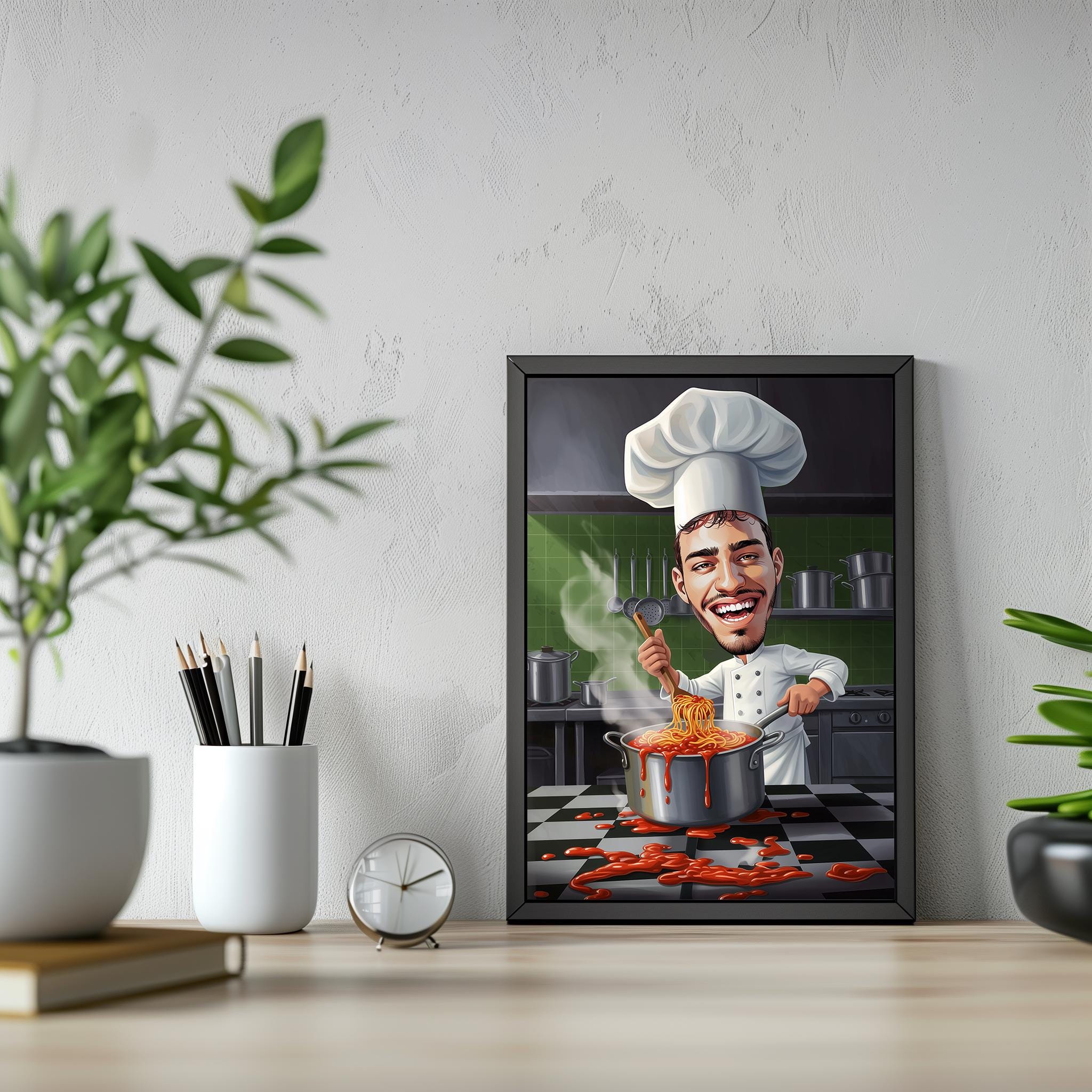 Custom Chef Portrait, Personalized Kitchen Caricature From Photo ...