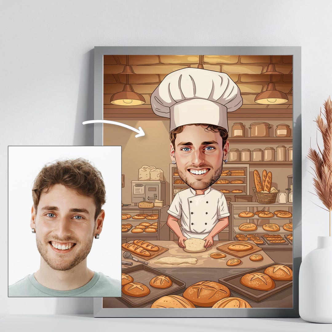 Custom Baker Cartoon Portrait | Personalized Chef Caricature From Photo ...