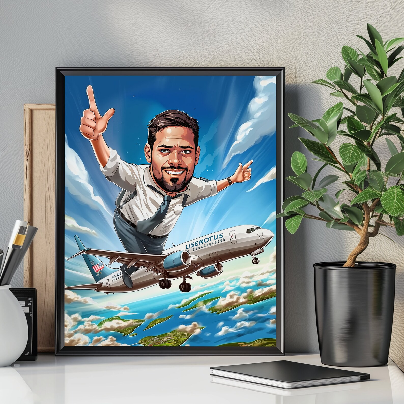 Custom Pilot Caricature Portrait - Personalized Cartoon Style Art From ...
