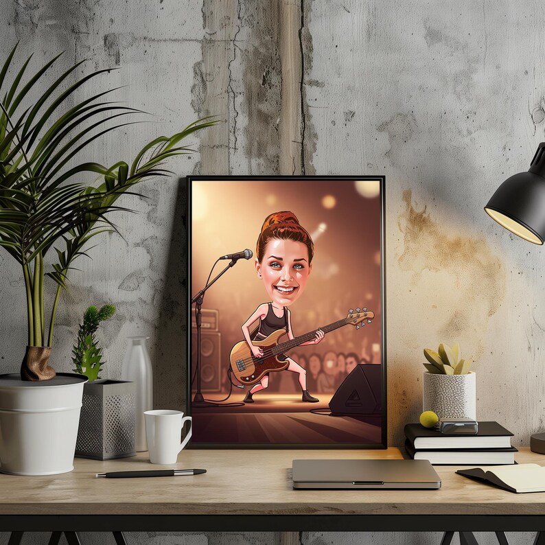 Custom Female Bassist Caricature - Personalized Musician Gift for Rock ...
