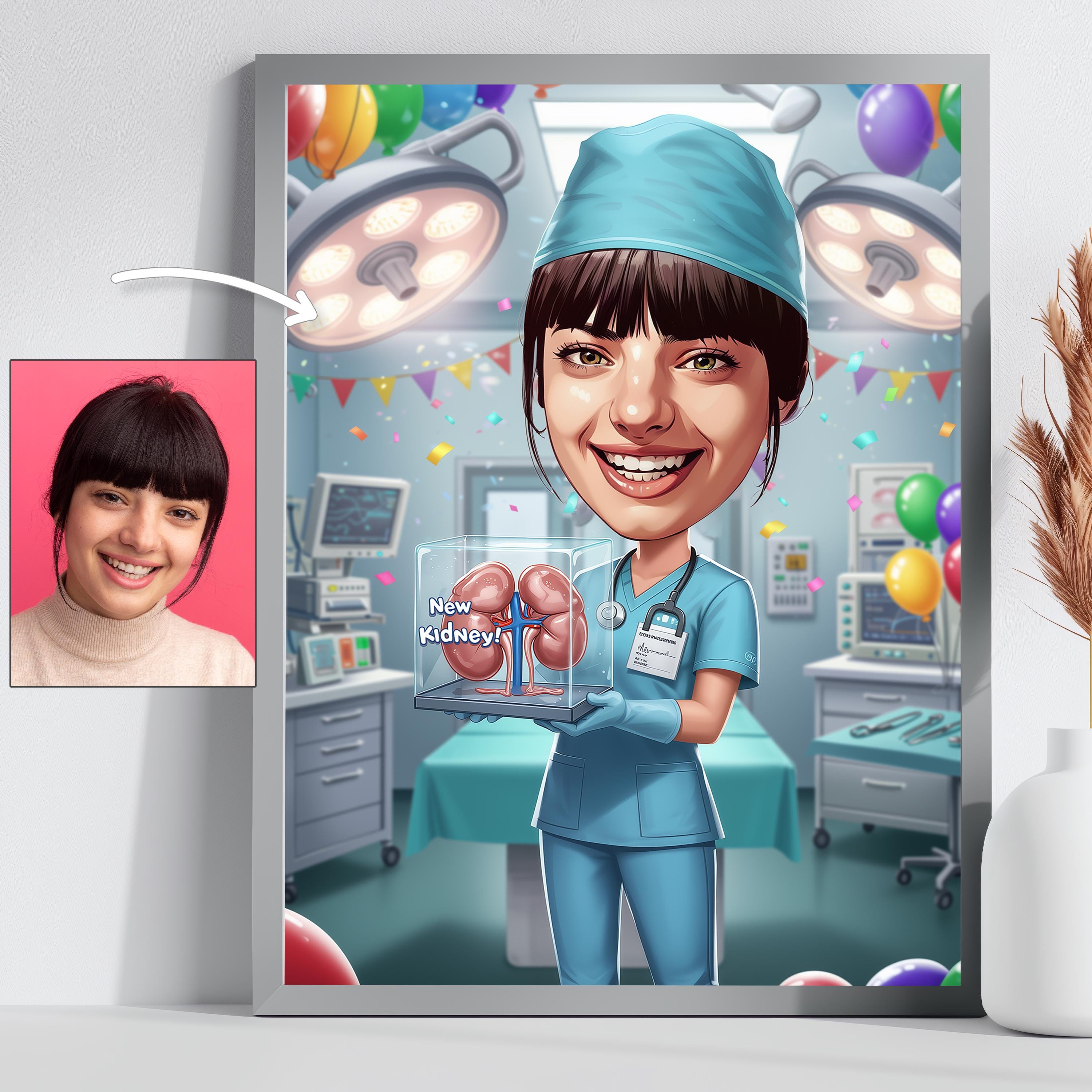 Custom Nurse Caricature Portrait – Kidney Transplant Celebration Art ...