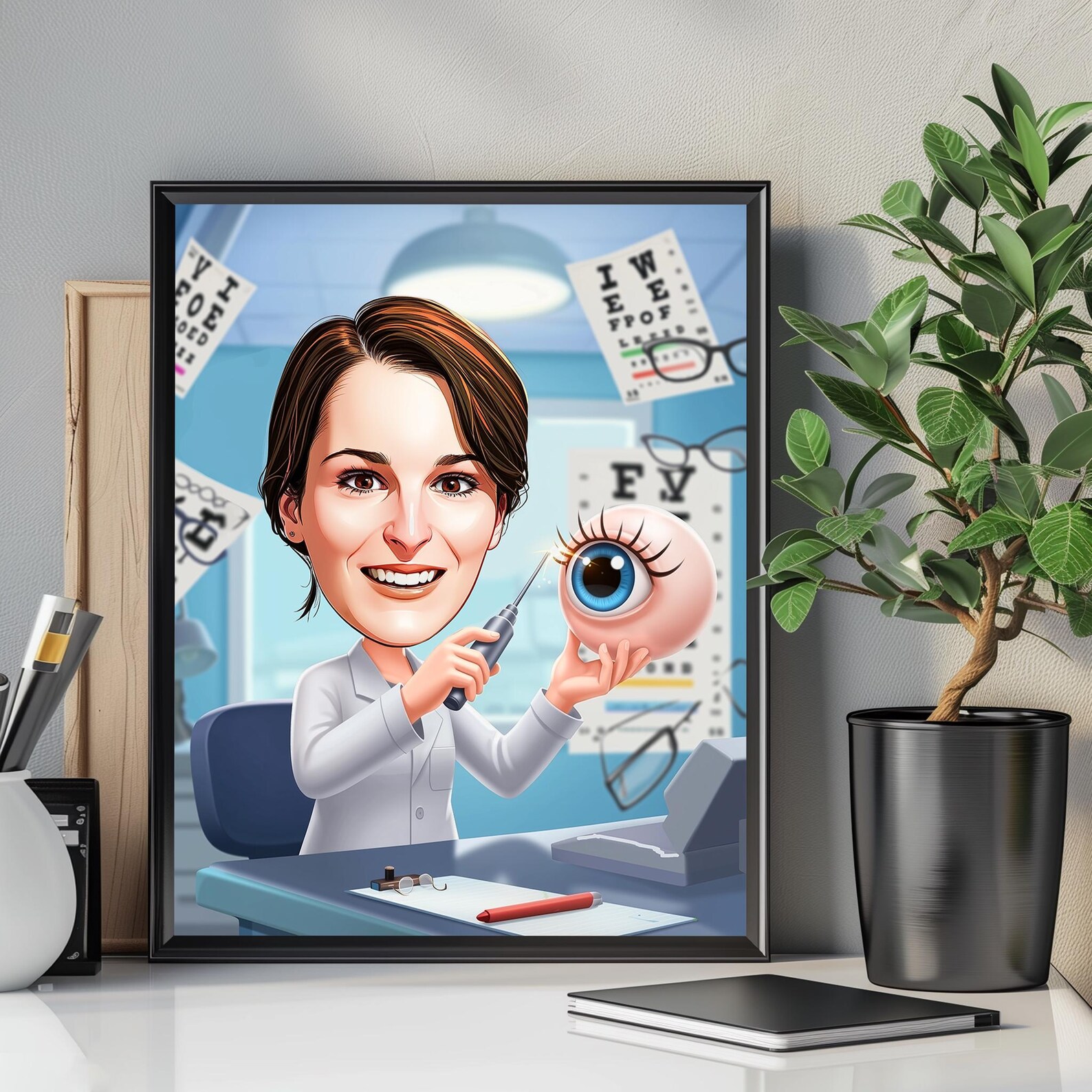 Custom Optometrist Caricature Portrait – Eye Doctor Gift, Optometry ...