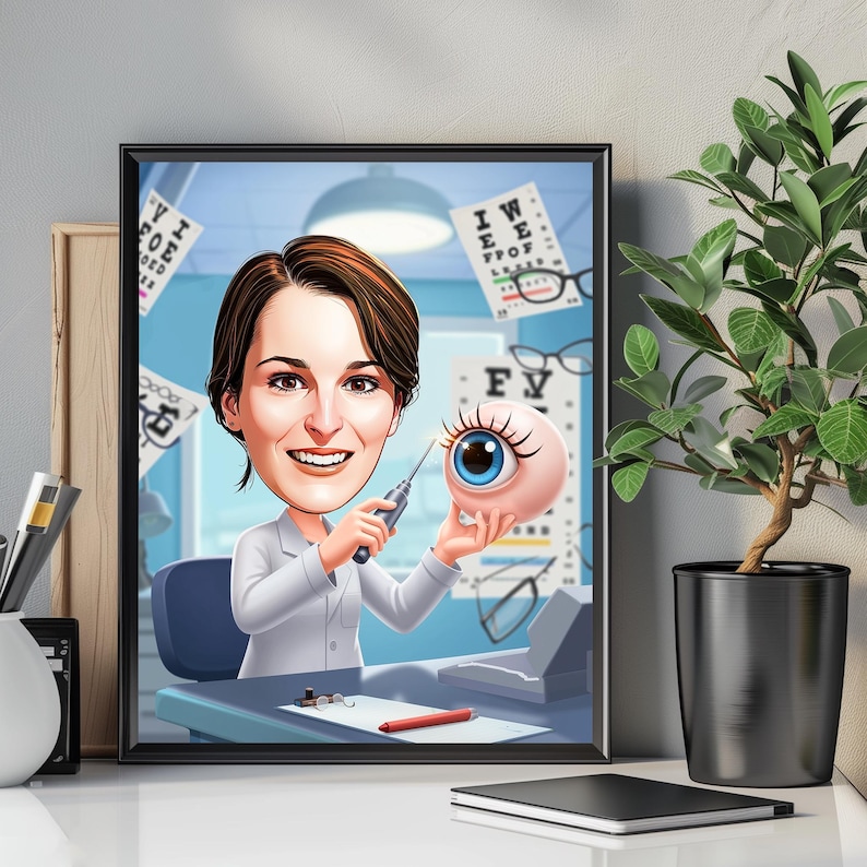 Custom Optometrist Caricature Portrait – Eye Doctor Gift, Optometry ...