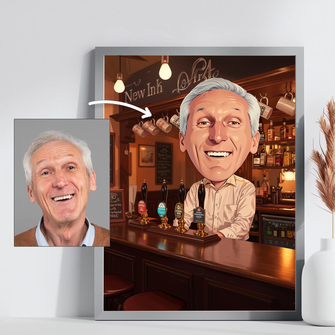 Custom Digital Bar Portrait | Personalized Pub Caricature From Photo ...