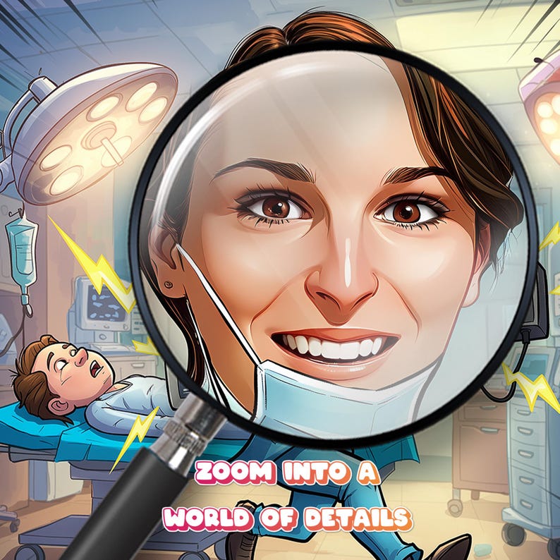 Defibrillator Caricature Portrait | Custom ER Doctor Running Code Blue ...
