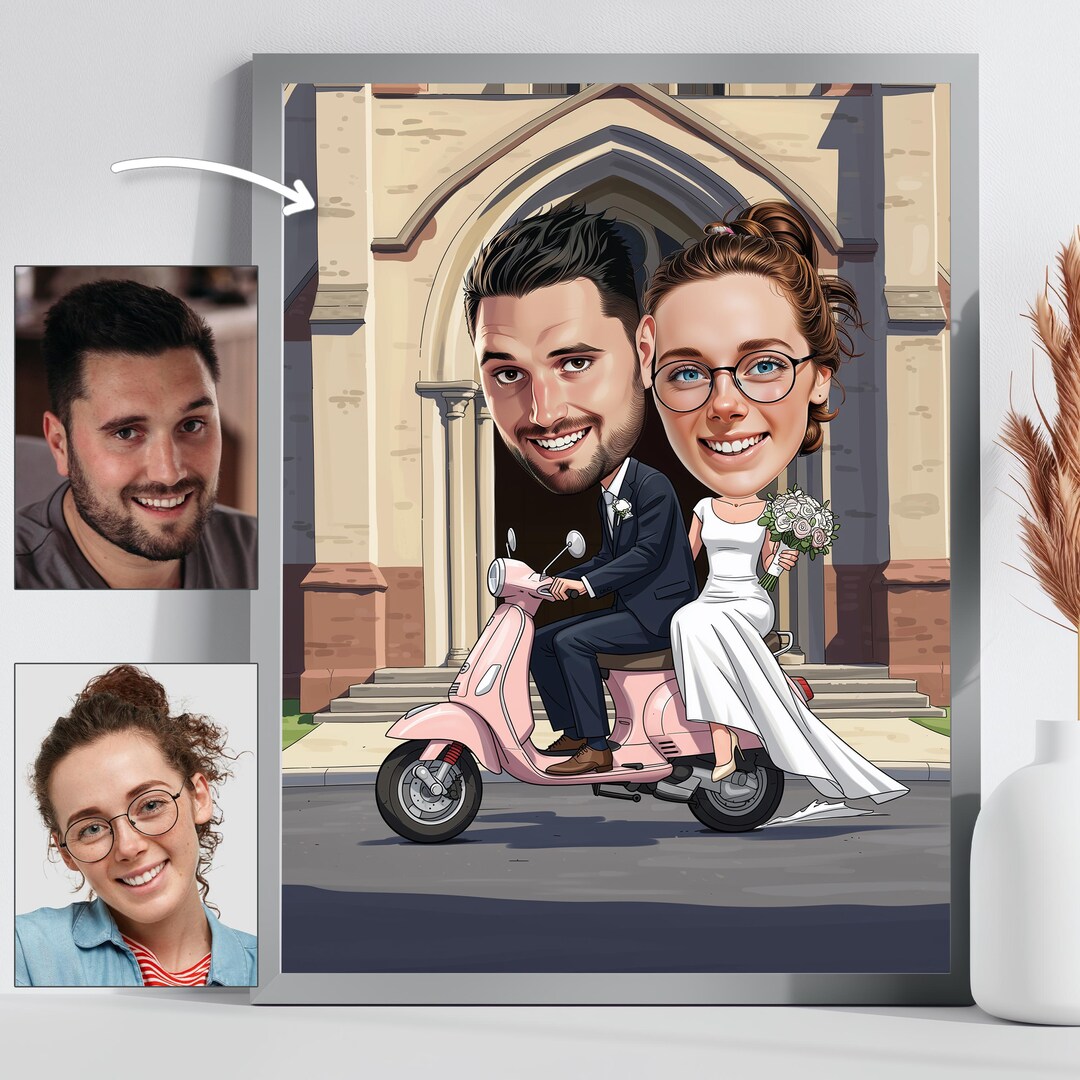 Custom Unique Wedding Cartoon Caricature Portrait, Personalized Couple ...