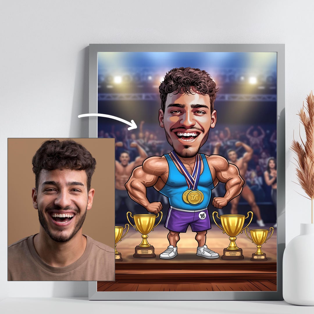 Custom Bodybuilder Portrait, Personalized Gym Champion Caricature From ...