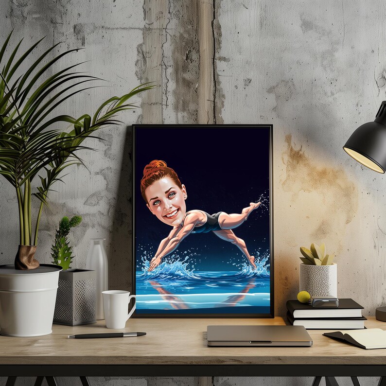 Custom Swimmer Caricature - Personalized Swimming Athlete Gift for ...