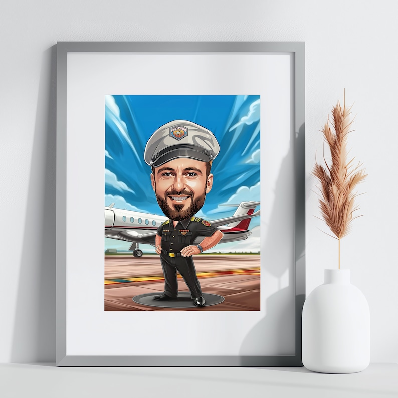 Custom Pilot Caricature Portrait - Personalized Cartoon Style Art From ...