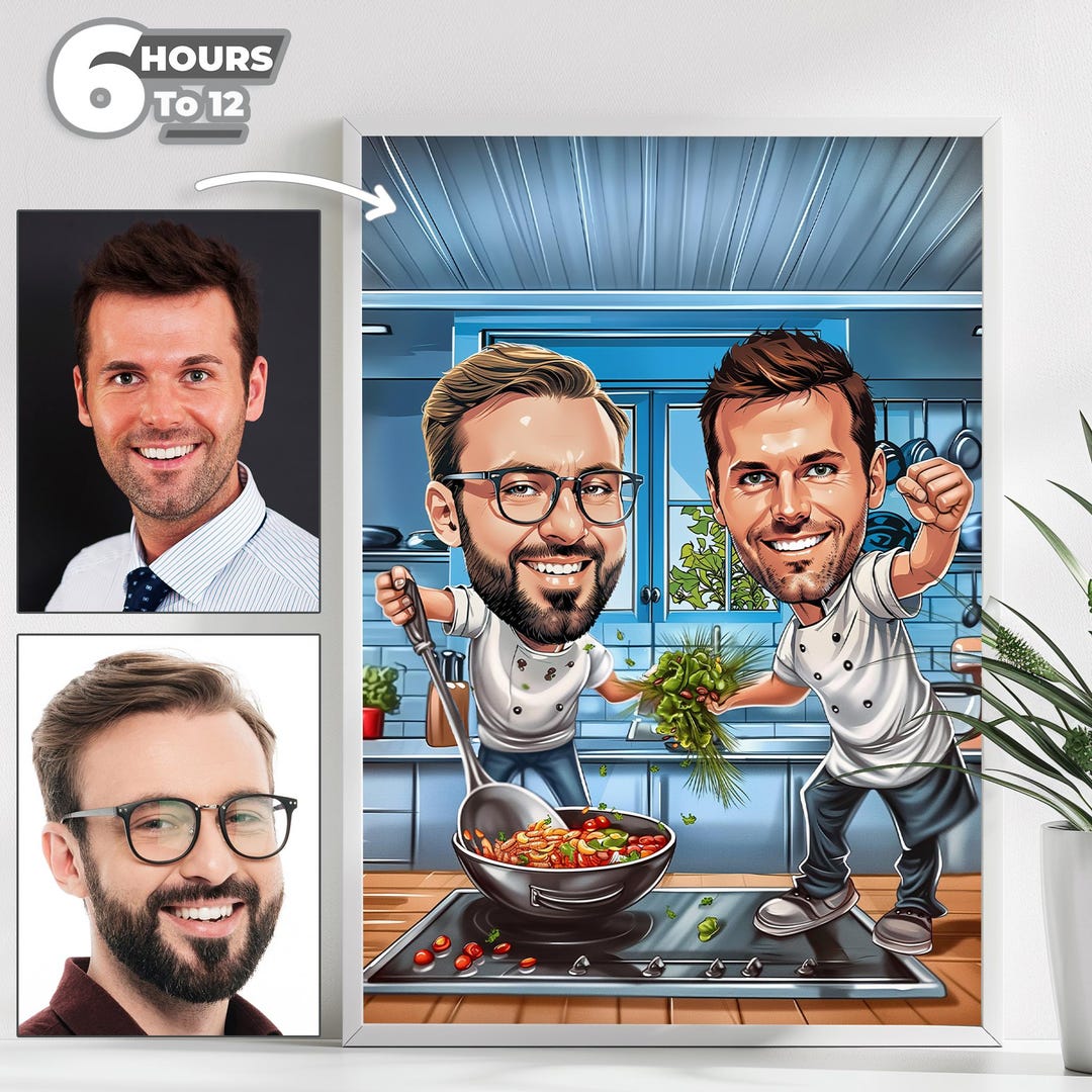 Custom Duo Chefs Cartoon Portrait, Personalized Portrait for Chef ...