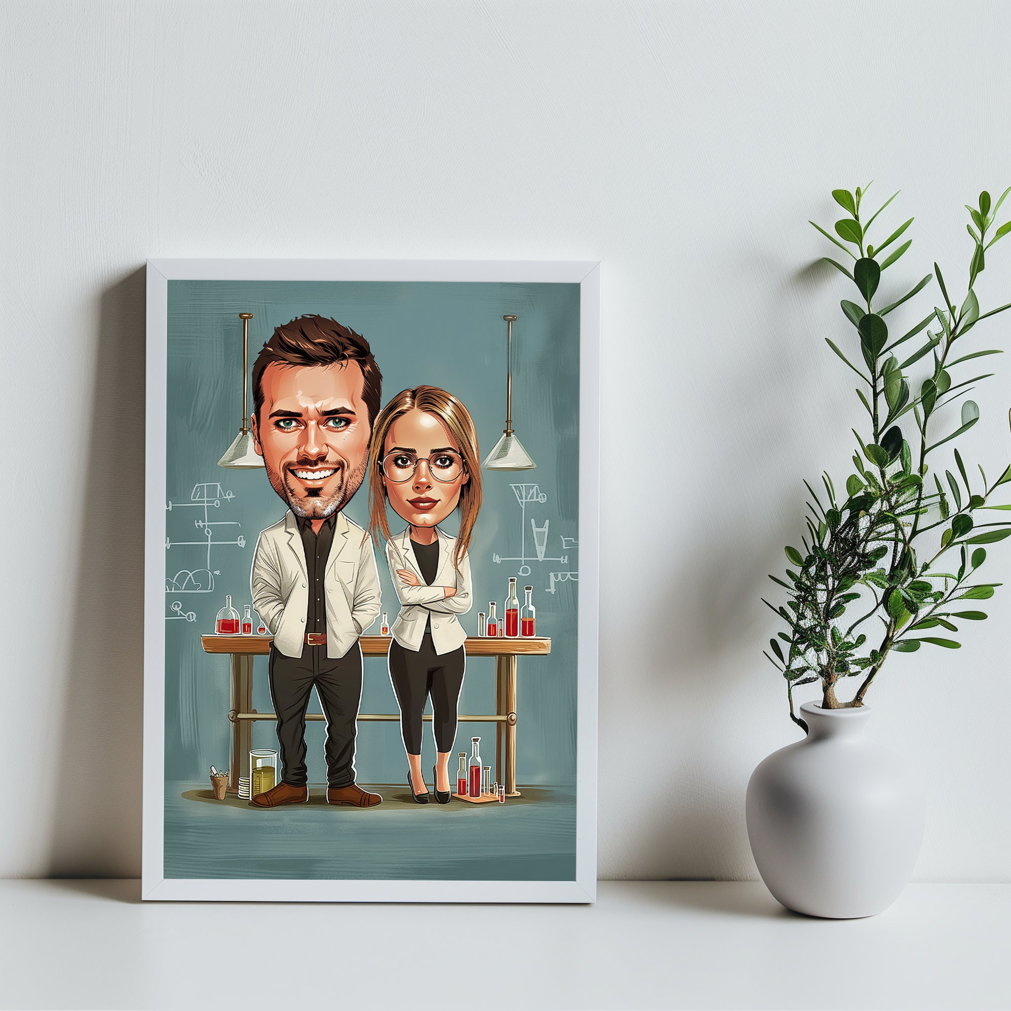 Custom Scientist Couple Caricature Portrait - From Your Photos ...