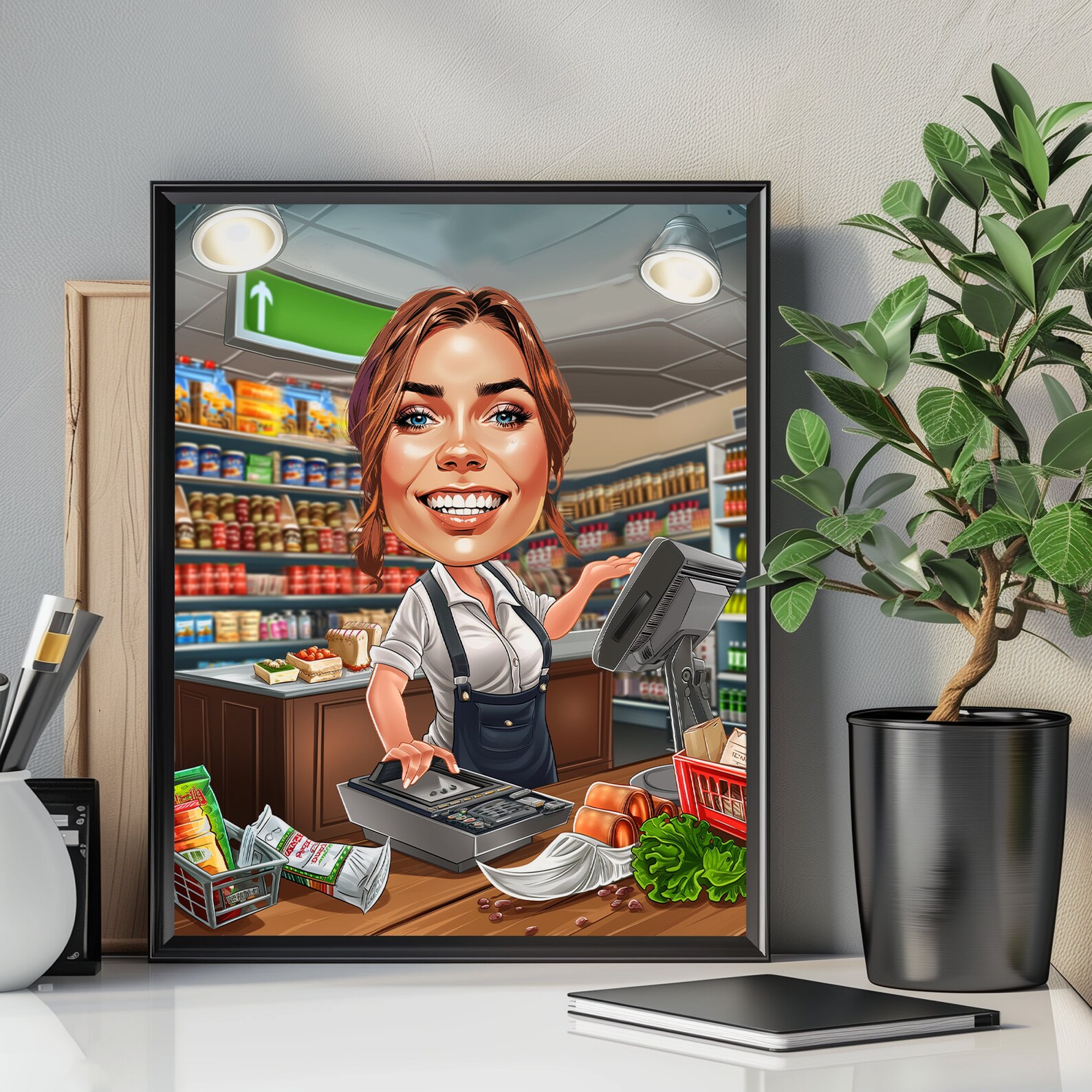 Custom Female Cashier Caricature Portrait - From Your Photo, Unique ...