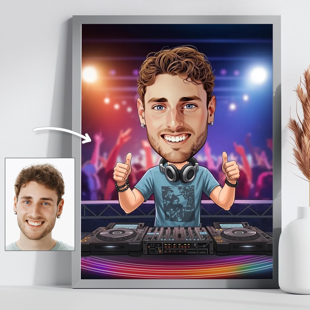 Custom DJ Caricature Portrait, Music Producer Digital Art, Nightclub ...