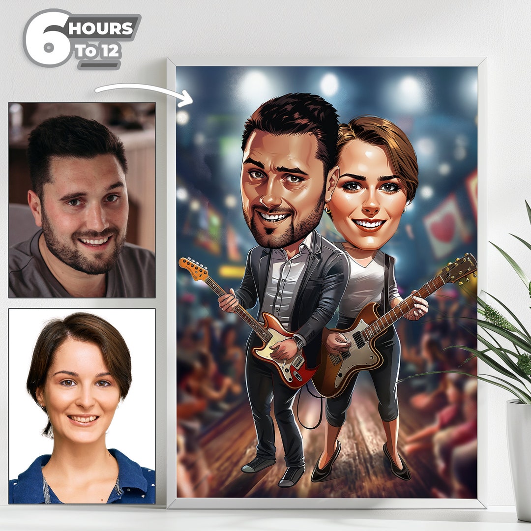 Custom Rockstar Couple Caricature Portrait - From Your Photos ...