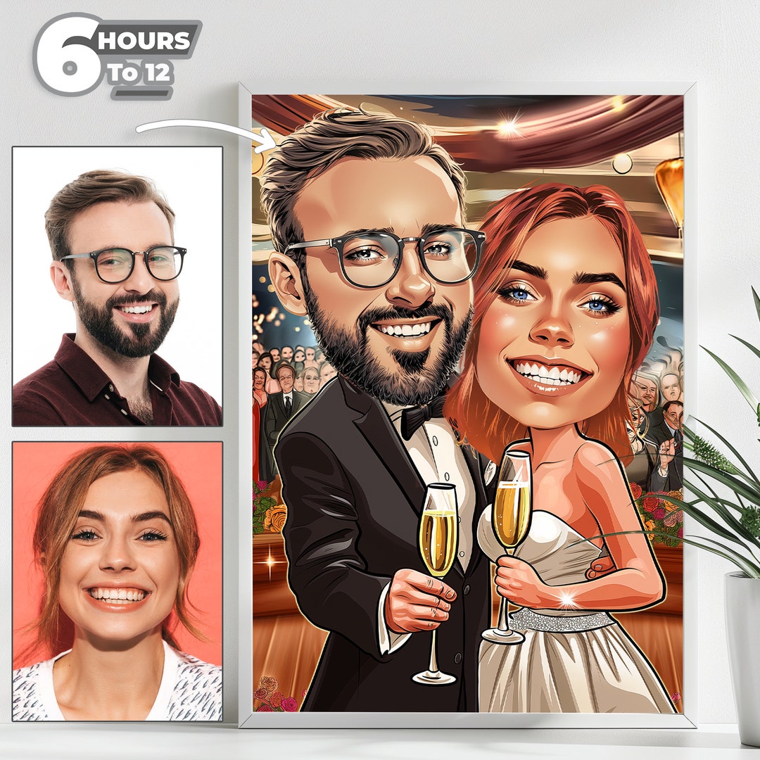 Custom Bride and Groom Caricature Weeding Portrait - Personalized ...