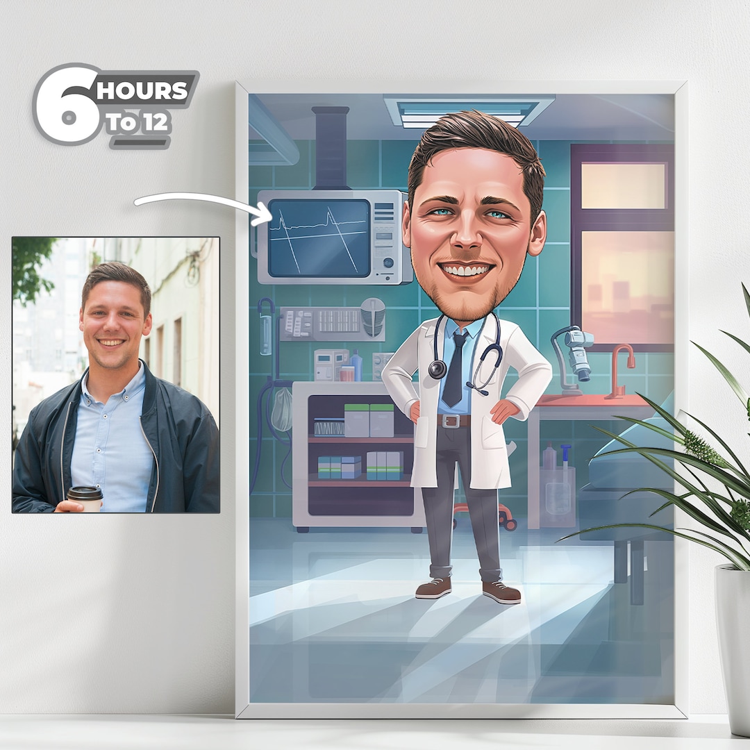 Custom Doctor Caricature Portrait - From Your Photos, a Unique Gift for ...