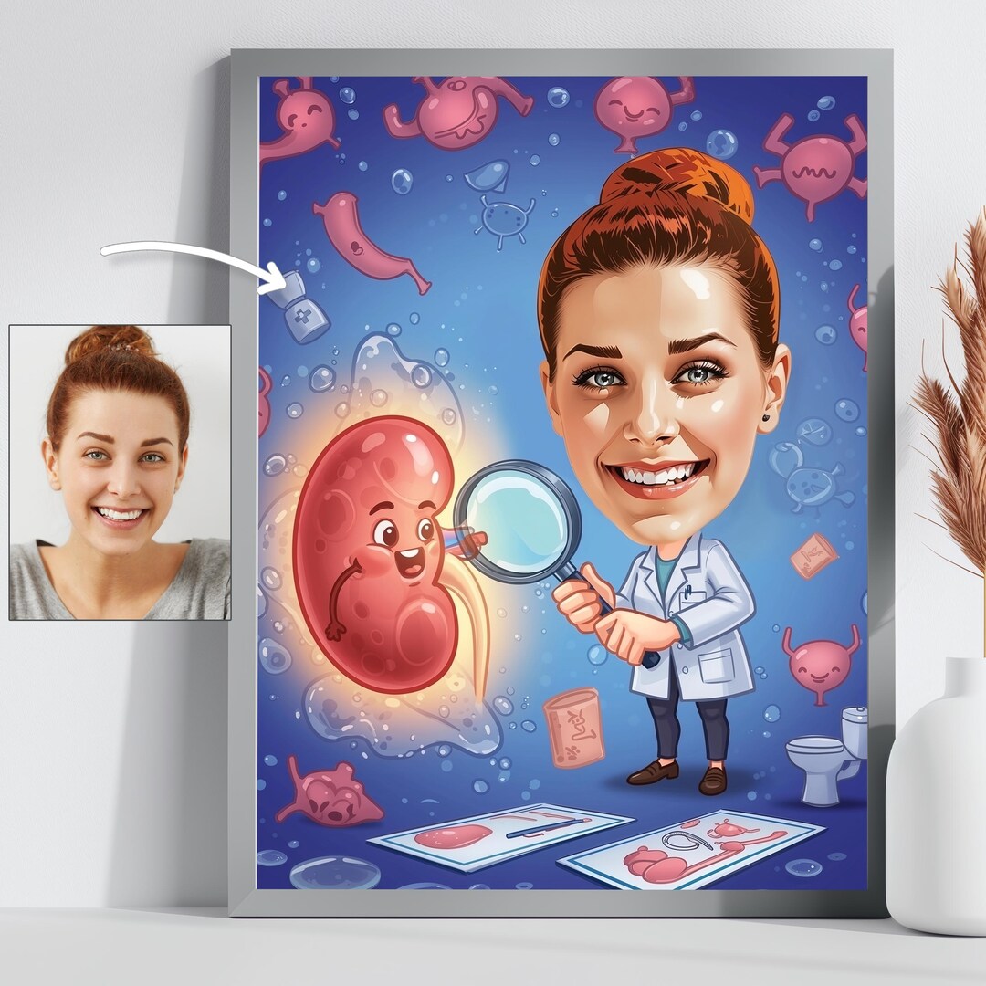 Custom Kidney Caricature | Funny Nephrology Wall Art, Doctor Office ...