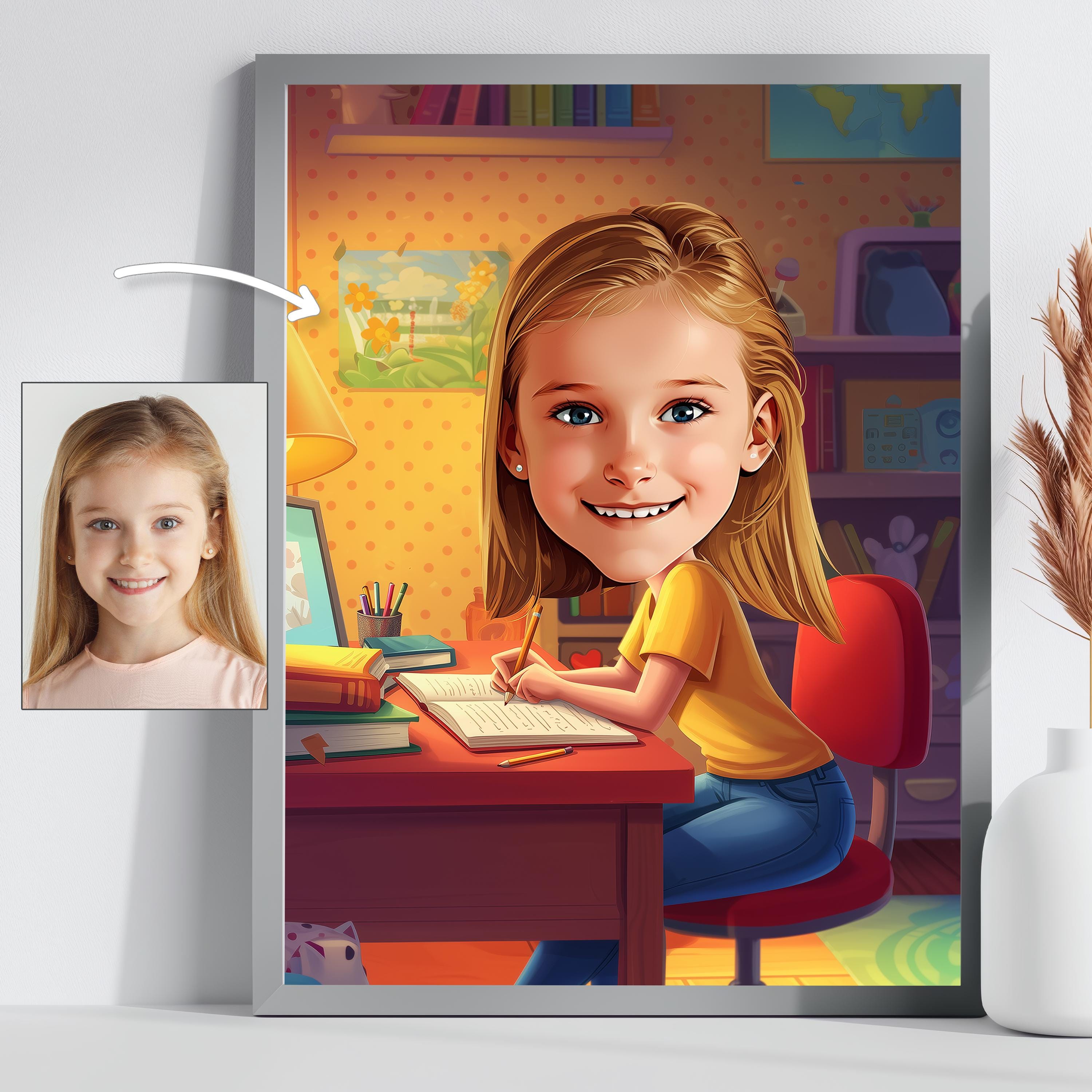 Custom Study Caricature - Personalized Desk Artwork for Kids & Students ...