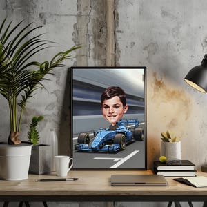 Custom F1 Racing Caricature From Photo, Personalized Formula 1 Driver Digital Portrait, Race Car ...