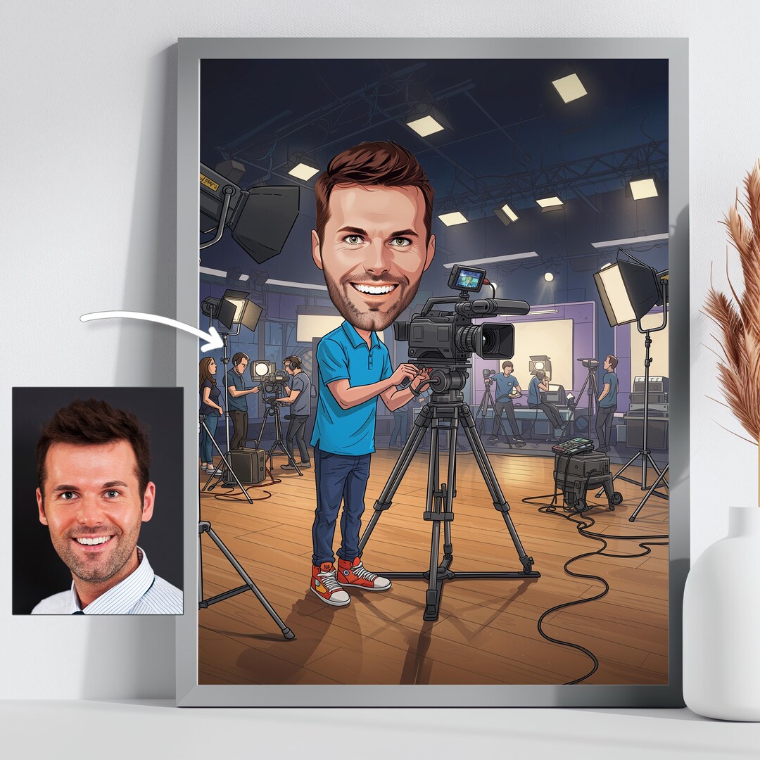 Custom Videographer Caricature Portrait, Film Studio Digital Art, Movie ...
