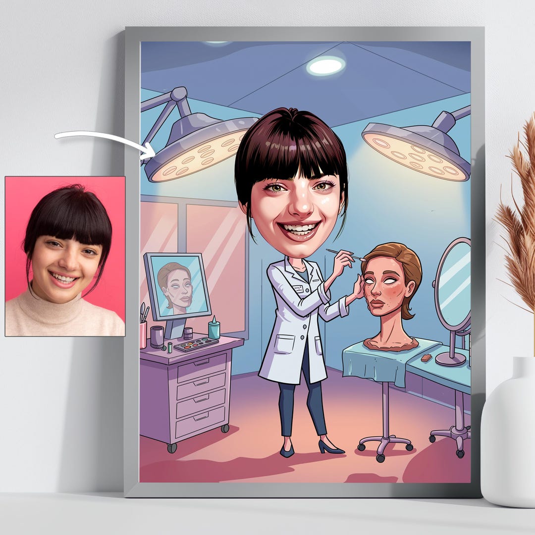 Custom Cosmetic Surgeon Caricature Portrait – Aesthetic Clinic Art ...