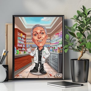 Custom Pharmacist Caricature Portrait - Personalized Cartoon Style Art ...