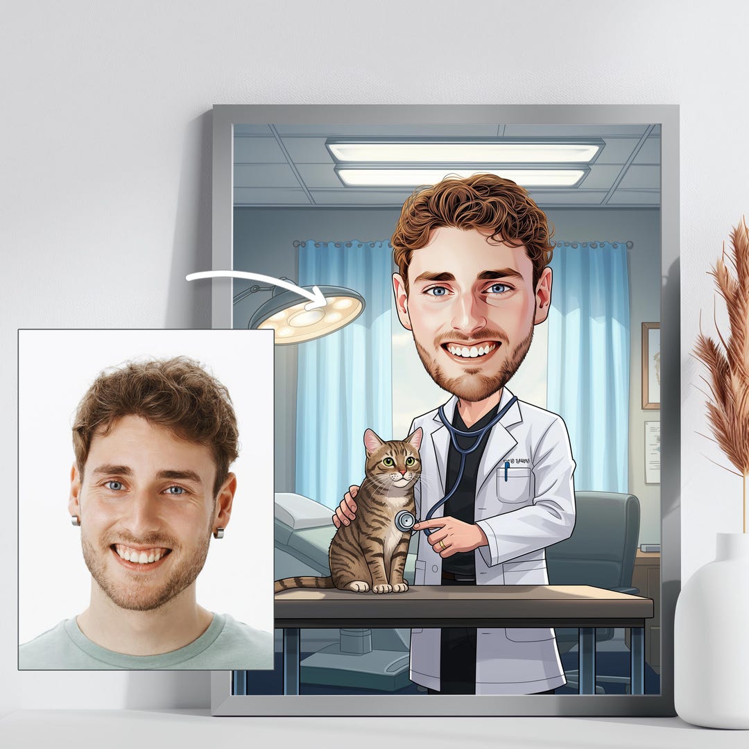 Custom Veterinarian Portrait From Photo | Personalized Pet Doctor ...