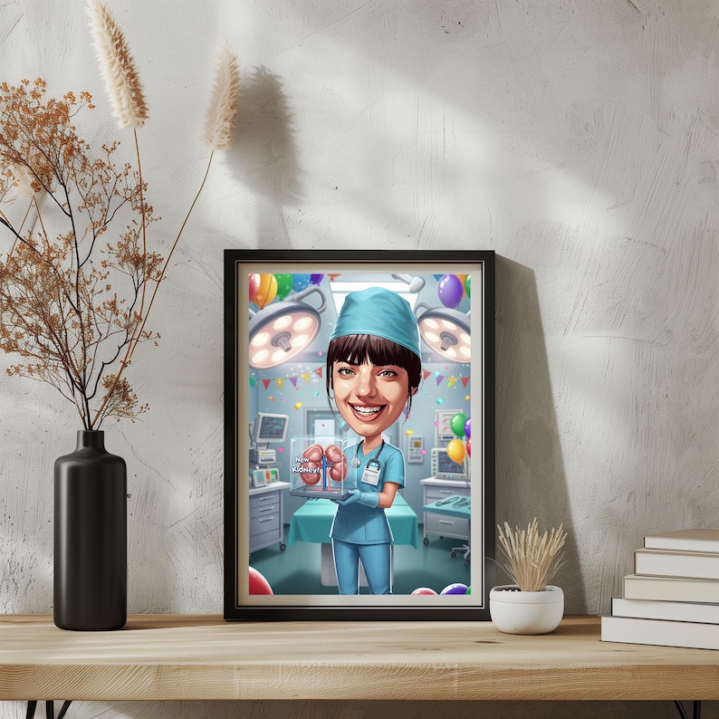 Custom Nurse Caricature Portrait – Kidney Transplant Celebration Art ...