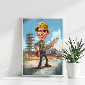 Custom Construction Foreman Caricature Portrait - Personalized Cartoon ...